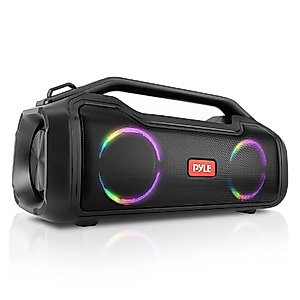 Pyle Wireless Portable Bluetooth Boombox Speaker - 40W 2Ch Waterproof Rechargeable Speaker Loud Stereo System w/ Google Assistant / Siri Voice Control, TWS Function, Micro SD, RGB Lights - PBMKRG155