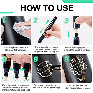 KERIFI Liquid Gold Chrome Markers, Supper Golden Metallic Paint Pens, Reflective Gloss Permanent Mirror Markers for Model Repairing, Resin Metal Glass Plastic, DIY Art Projects Crafts (5 Pack, 1-3mm)