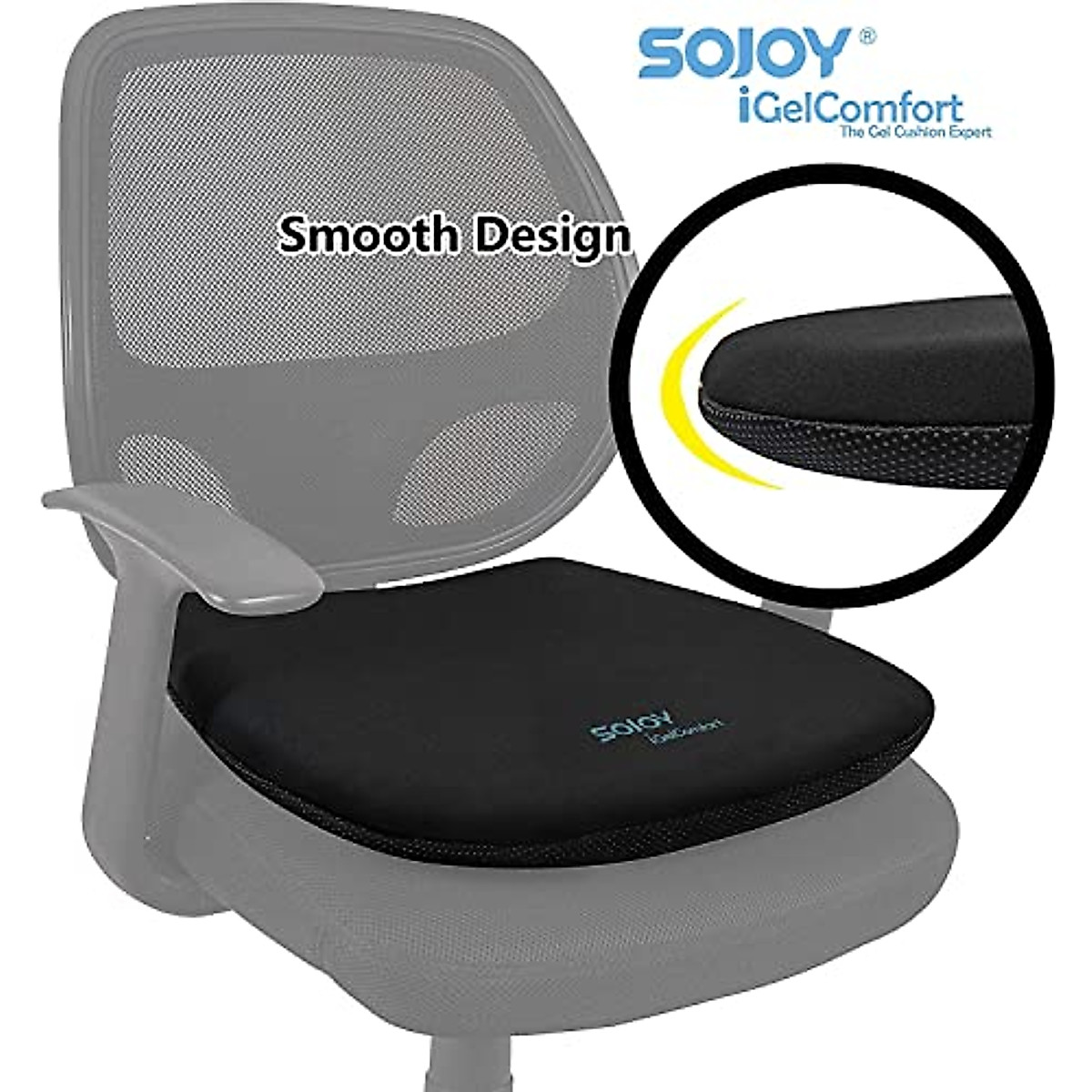 Sojoy Firm Coccyx Gel Seat Cushion- Orthopedic Memory Foam Chair Cushions for Home Kitchen Office Desk Car Truck Airplane (Black)