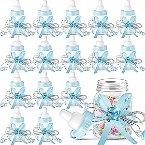 48 Pcs Baby Shower Bottles Baby Shower Mini Milk Bottle Baby Bottles Mini Baby Bottles for Baby Shower Plastic Bear Candy Box Bottles with Ribbon for Baby Shower Favor Gift Decor (Blue)
