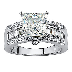 PalmBeach Platinum-plated Sterling Silver Princess Cut Cubic Zirconia Triple Row Engagement Ring Sizes 5-10 Size 8