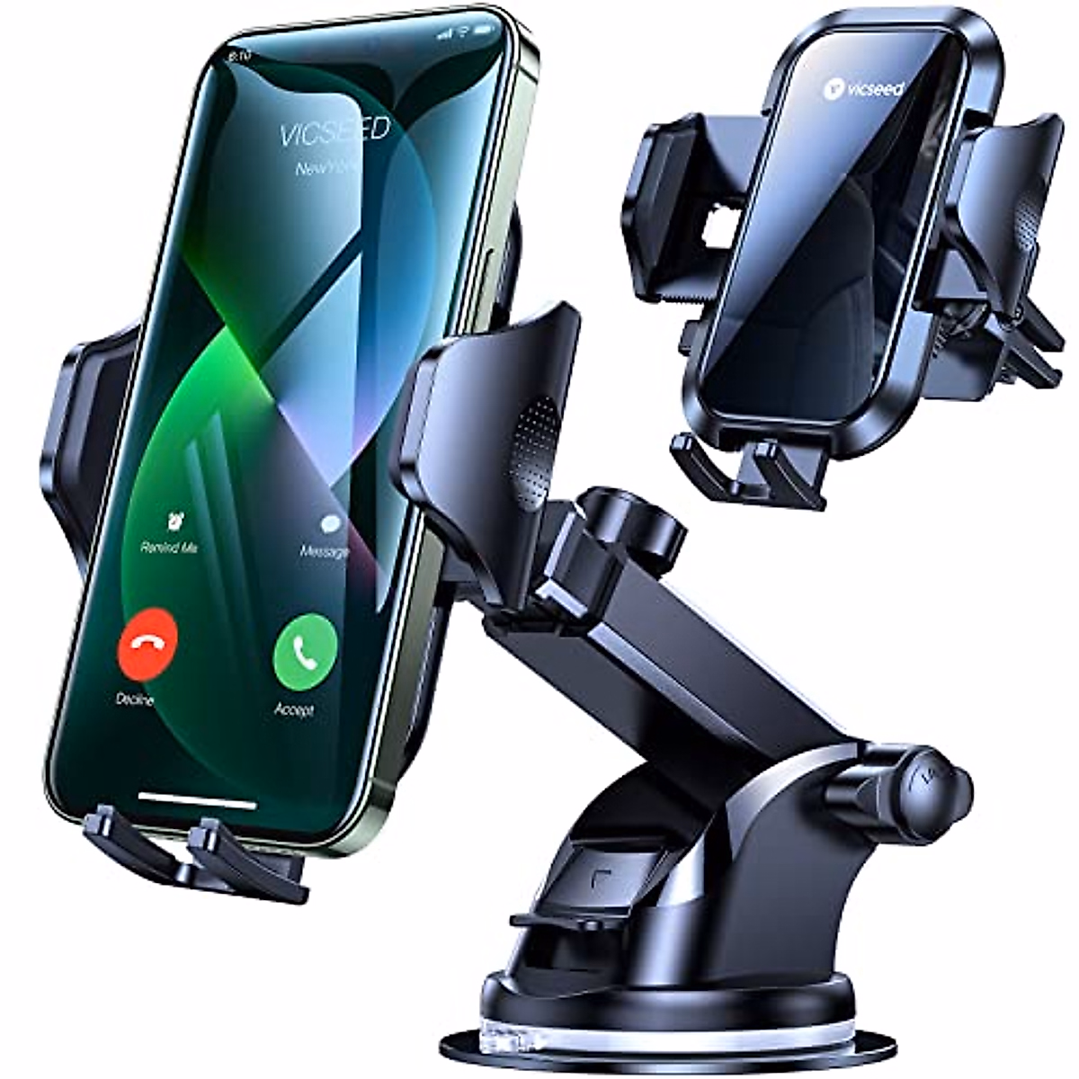 VICSEED Upgraded Phone Mount for Car - Anti-UV & No Melting Suction Cup - Long Arm Car Phone Holder Mount - Dashboard Vent Windshield Cell Phone Holder Car for iPhone 14 Pro Max Plus 13 All Mobiles