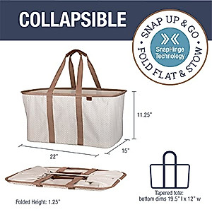 CleverMade Collapsible Fabric Laundry Basket - Premium Foldable Pop-Up Storage Bin - Space Saving Hamper Tote with Long Handles, 2 Pack, Cream Herringbone