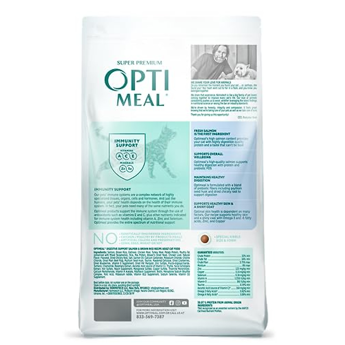 OPtimeal Skin & Sensitive Stomach Cat Food - Proudly Ukrainian - Healthy Cat Food Dry Recipe for Skin & Digestive Support, Tasty Dry Cat Food for Pets (3.3 lbs, Salmon & Brown Rice)