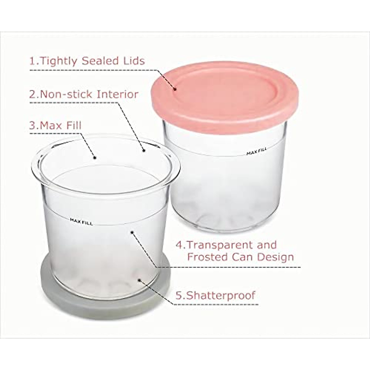 Akmazousa Pints Containers with Lids Ice Cream Pint Containers Replacement for Ninja Creami Pints and Lids 4 Color Lids Ice Cream Storage Containers Bpa-Free & Dishwasher Safe (4 Pack-Pink/Grey/Blue/Green)