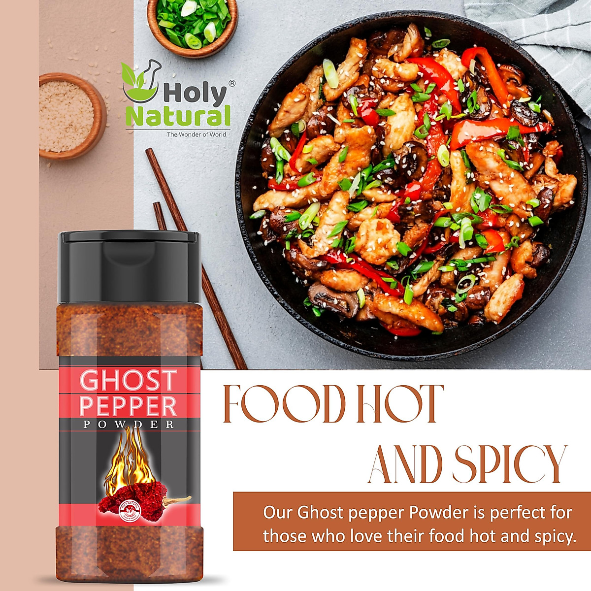 Ghost Pepper Powder (Bhut Jolokia Chili) - 3.5 oz/100 gm, 100% Pure, Smoked, Hottest & Spicy Chili Powder, Add Unique, Delicious, Complex and Smoky Flavor to Your Favorite Dishes