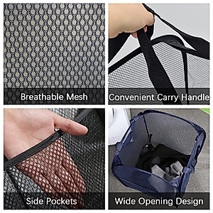 4Pcs Mesh Pop Up Laundry Hamper, FHDUSRYO Foldable Pop Up Hamper, Collapsible Laundry Basket with Carry Handles, Portable Dirty Clothes Basket with 4 Wash Bags, Mesh Hamper for Dorm Bedroom Travel