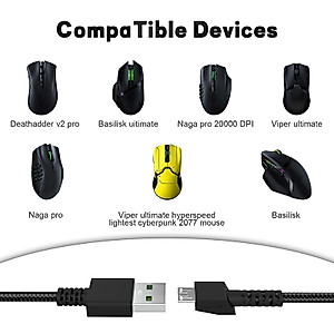 Alitutumao Viper Ultimate Braided Mouse Charging Cable USB Micro Cord Compatible with DeathAdder V2 Pro, Razer Naga Pro, Naga Pro 20000 DPI, Basilisk, Viper Ultimate Wireless Gaming Mouse