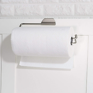 Over-The-Cabinet Paper Towel Holder For Kitchen (Satin Nickel), By Home Basics | Steel Paper Towel Holder For Cabinet Door