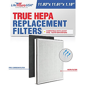 LifeSupplyUSA 1 HEPA filter + 1 Carbon Filter Compatible Replacement for Levoit Vital 100-RF Air Purifier