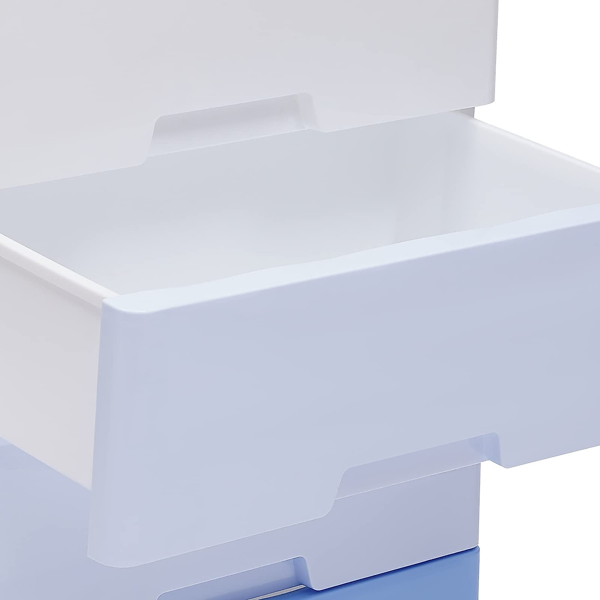 WOQLIBE Plastic Storage Dressers Drawers,Stackable Vertical Clothes Storage Tower with Wheel Lockable,Lockable Storage Cabinet with Open Storage Shelves for Home Office(Gradient Blue)