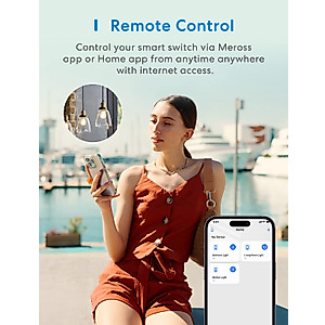 meross 3 Way Smart Switch, Smart Light Switch Supports Apple HomeKit, Siri, Alexa, Google Assistant & SmartThings, 2.4GHz WiFi Light Switch Neutral Wire Required, Remote Control Timer 1 Pack