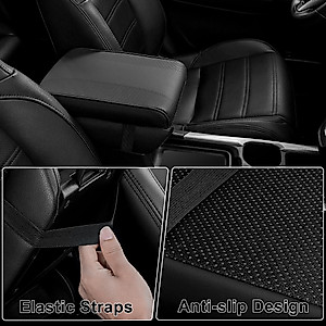 SEG Direct Car Center Console Cover, Breathable Leather Auto Armrest Cover, Memory Foam Arm Rest Cushion, Universal Car Seat Box Cover Car Interior Accessories, Black