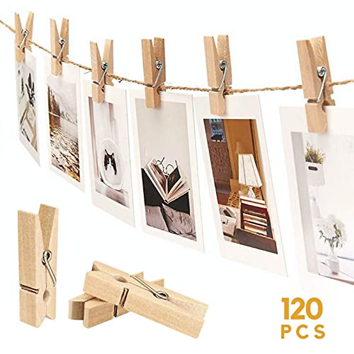 Mini Clothes Pins for Photo, Mini Clothespins, Wooden Small Clothes Pin, Tiny Decorative Clothespin for Little Baby Shower Photos Clips Pictures Crafts Display, Pack of 120