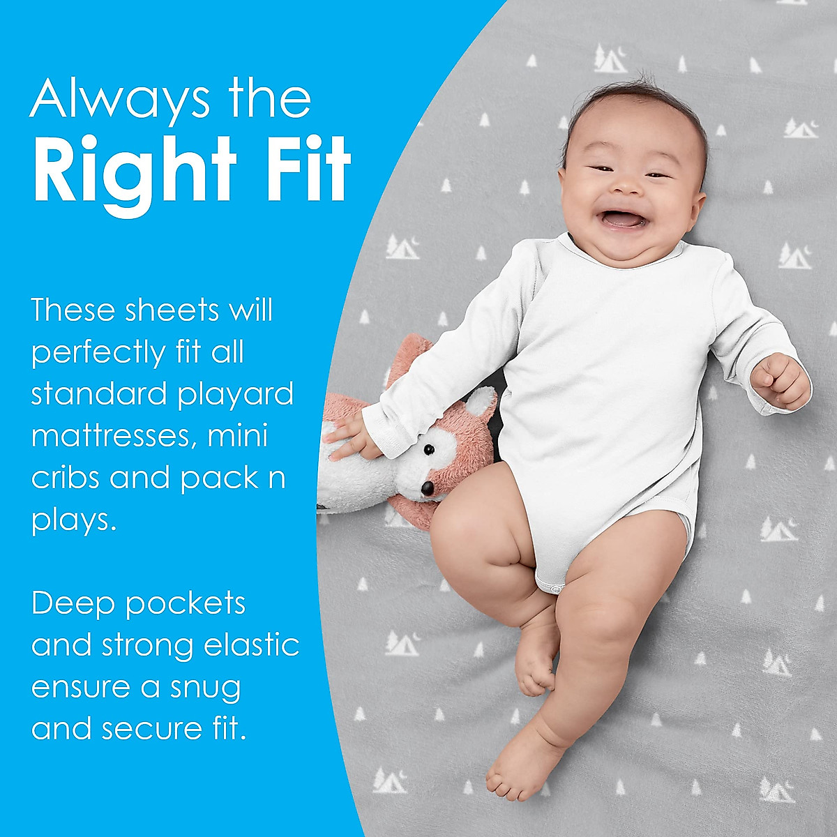 GROW WILD Pack n Play, Mini Crib Sheets 3-Pack | Soft Jersey Sheet Set for Boys or Girls | Playard Mattress, Pack and Play Sheets Fitted | Portable Bassinet Sheet - Woodland Nursery Decor