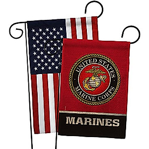 US MILITARY United State Burlap Garden Flag Pack Armed Forces Marine Corps USMC Semper Fi American Military Veteran Retire Official Applique House Banner Small Yard Gift Double-Sided, Made in USA