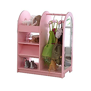 KidKraft Wall Mount Wooden Fashion Pretend Dress-Up Station Children's Furniture with Storage and Mirror - Pink, Gift for Ages 3+