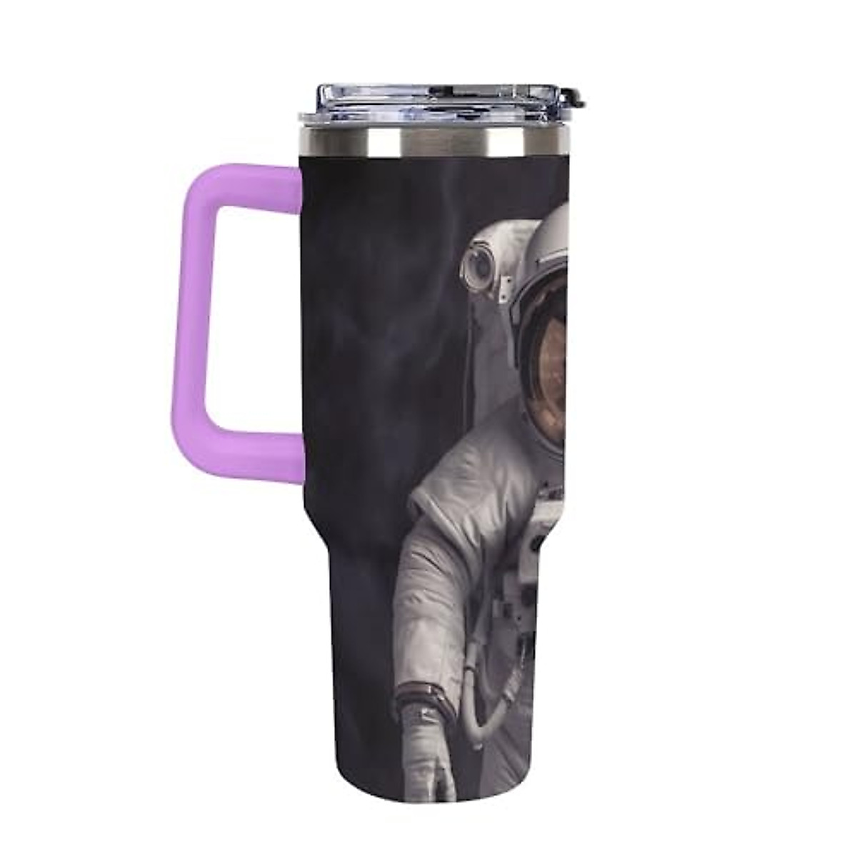 LLUTSNTH 40 Oz Vacuum Tumbler with Violet Handle Leakproof Insulated Tumbler Astronaut Stainless Steel Travel Mug with Lid And Straw Coffee Cup Cute Water Bottles Cup Holder Friendly