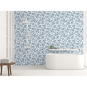 HAOKHOME Boho Peel and Stick Wallpaper Blue Branches Leaves Removable Vinyl Self Adhesive Contact Paper 17.7in x 9.8ft