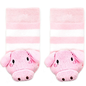 Pink/White Piggy Boogie Toes Rattle Sock, 1-Pair (0-1Y)