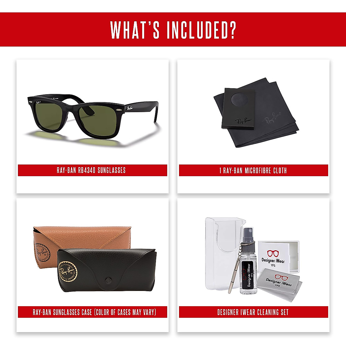 Ray-Ban RB4340 Wayfarer Ease 601/58 50MM Black/Crystal Lens G-15 Green Polarized Sunglasses For Men For Women + Bundle with Designer iWear Eyewear Kit