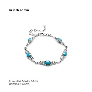 Silvershake Genuine Arizona American Turquoise 925 Sterling Silver Triquetra Celtic Knot 6.5 to 8.5 Inch Adjustable Bracelet Jewelry for Women