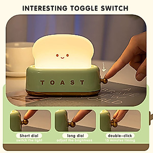 Toast Lamp Night Light for Kids Cute Toaster Nightlight Dimmable Led USB Rechargeable Portable Adjustable Brightness Bread light with Timer Children Baby Toddler Nursery Girls Bedroom Night-Lights