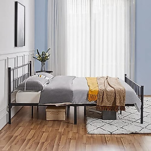 Topeakmart California King Size Metal Bed Frame, Platform Bed Frame with Headboard and Footboard/No Box Spring Needed/Steel Slat Support/Under Bed Storage/Black
