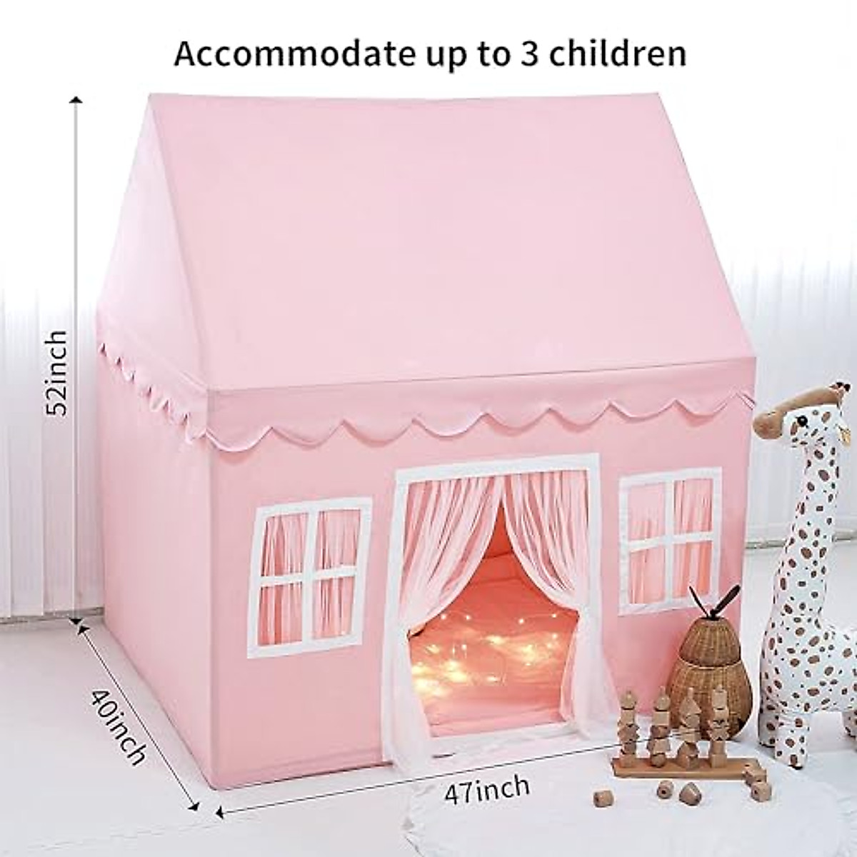 Sherilyn Large Fairy Tale Castle Play Tent with Mat, Indoor/Outdoor, Pink, 47" L x 40" W x 52" H, Up to 4 Kids, Toddler to Kid, Girls