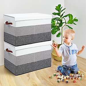 Mayniu Large Toy Box with Divider, Sturdy Toy Storage Chest Organizer Bin Basket with Lid for Kids, Boys, Girls, Nursery, Living Room, Bedroom, Playroom, Closet, 25"x13" x16"(Gradient Grey)