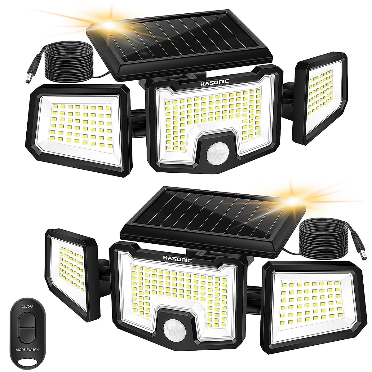 K KASONIC Solar Flood Lights, 2500LM Super Bright Motion Sensor with Remote, IP65 Waterproof Solar Security Spot Lights with 15Ft Cable for Patio, Garage, Porch, Yard, 2 Pack