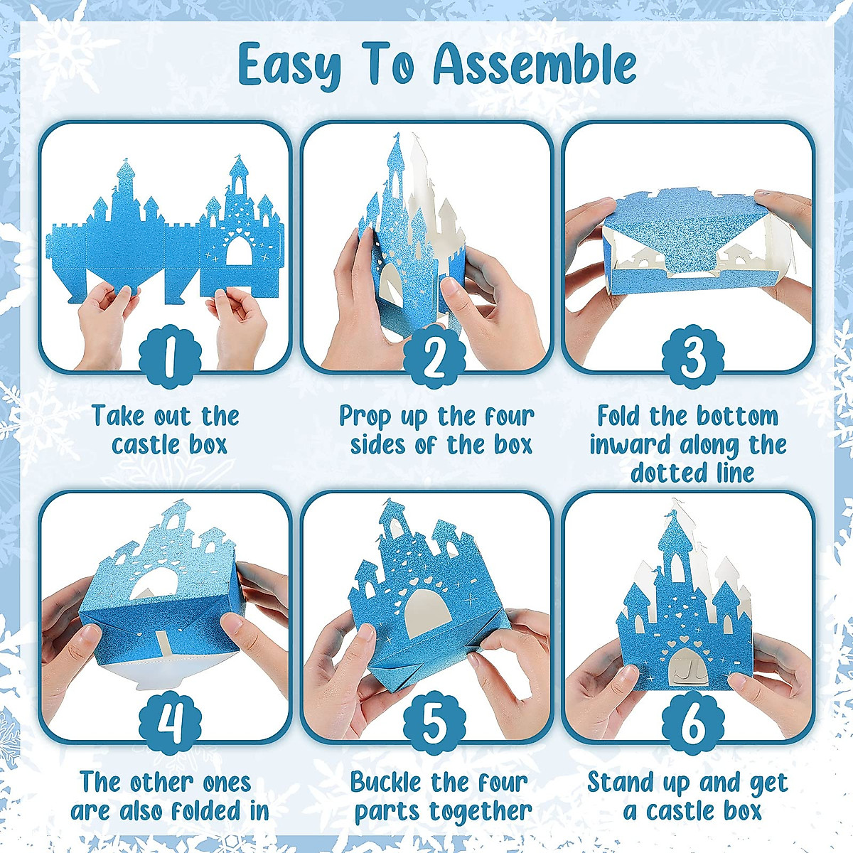 20 Pieces Princess Birthday Party Decorations Blue Castle Boxes Glitter Party Favor Popcorn Boxes Princess Castle Table Centerpiece Bridal Party Decorations for Girls, 3.5 x 2 x 5.9 Inch