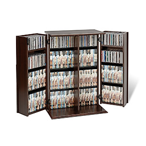 Prepac Espresso Media Cabinet with Doors: Lockable DVD Rack, DVD Storage Shelves, Multi-Purpose Media Storage, High-end Storage Cabinet