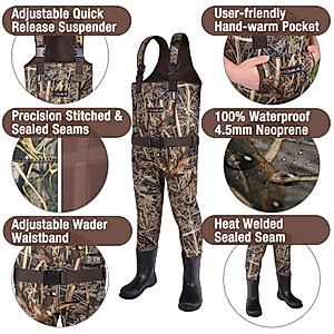 HISEA Kids Chest Waders for Toddler & Children Neoprene Youth Duck Hunting Waders for Kids Boys Girls with Insulated Boots