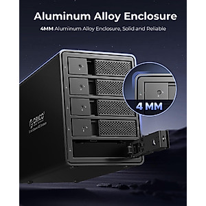 ORICO 5 Bay Raid Hard Drive Enclosure Aluminum USB 3.0 to SATA Hard Drive Tray Less Docking Station Max Up to 100TB Support RAID 0/1/3/5/10/JBOD Single Mode, Designed with Safety Lock-9558RU3
