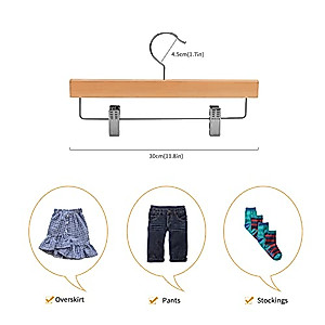 Nature Smile Kids Solid Wooden Pants Hangers,Baby Toddler Children Wood Skirts Hangers,Trousers Bottom 11.8 inches Hangers with 2-Adjustable Clips Anti-Rust Hook Pack of 20 (Natural)