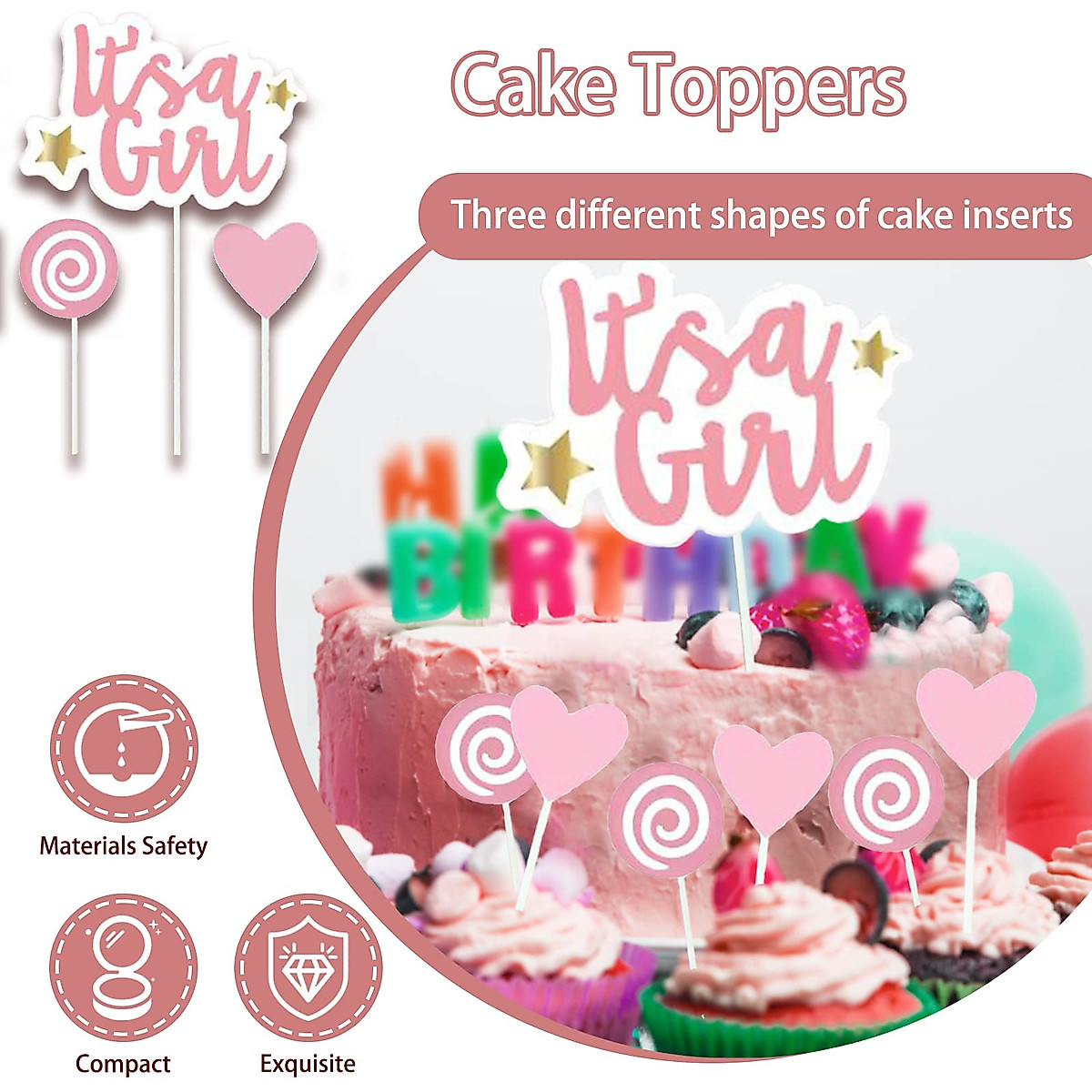 Guudmua 303 Pcs Baby Shower Decorations For Girl, Girl Baby Shower Decorations Kits - Disposable Dinnerware Set With Pink Rose Gold Floral (25 Guest), "BABY girl" Banner, Balloon, Sash, Cake Topper