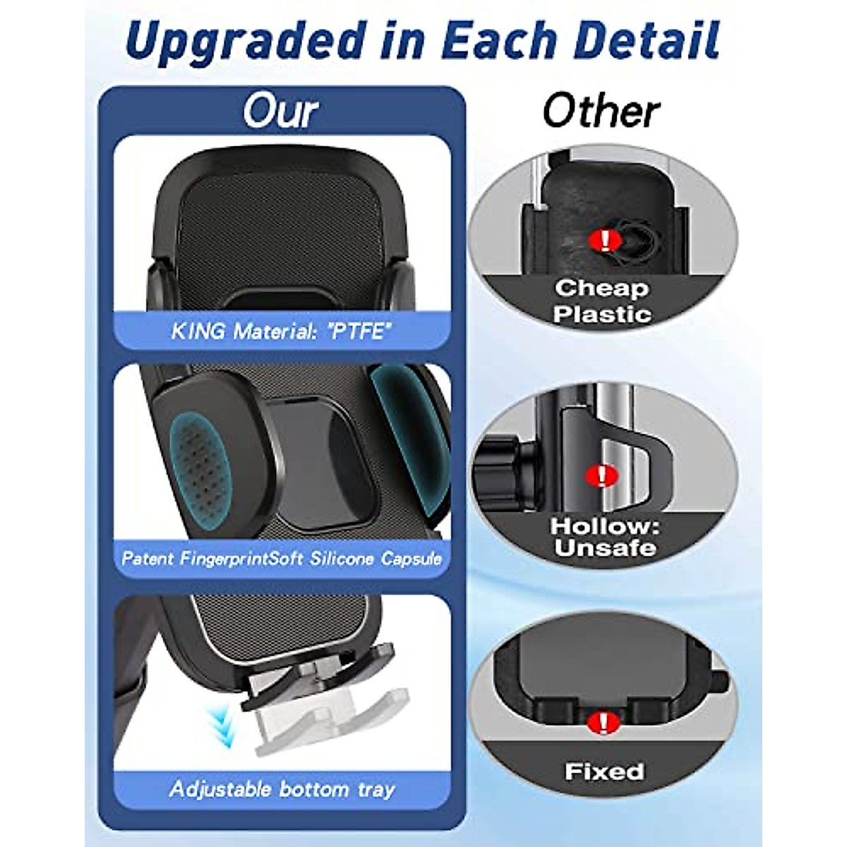 MLIFEMFUL Phone Mount for Car, 3 in 1 Car Phone Holder Mount Long Arm High Temperature Resistance Suction Cup,Cell Phone Holder for iPhone & All Smartphone Dashboard Windshield Vent Clip Compatible