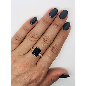 Square Black Onyx Ring 925 Sterling Silver Ethnic Vintage Tribal Gipsy Boho Look (7)