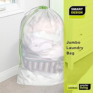 Smart Design Heavy-Duty Laundry Bag – Holds Up to 3 Loads, Jumbo – Laundry Hamper with Handle & Push-Lock Drawstring for Easy Organization and Storage – Laundry Basket Made with Breathable Mesh