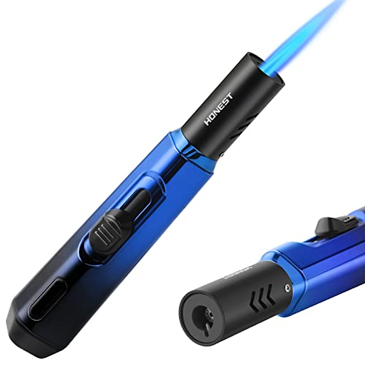 REDBANK Torch Lighter， Butane Lighters，Refillable Torch Lighter，Windproof Butane Refillable Gas Long Lighter (Butane Gas Not Included) (Blue-Long)