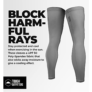 Tough Outdoors Compression Leg Sleeves - Full Leg Compression Sleeve for Men & Women, UV Leg Sleeves, Cycling Leg Warmers
