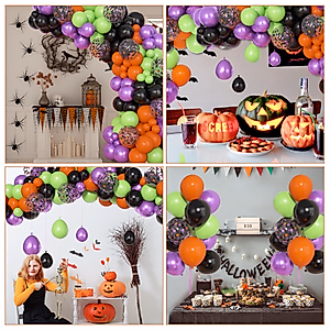 72Pcs Halloween Latex Balloons Kit,12inch Orange Black Purple Green Confetti Balloons Halloween Decorations for kids Halloween Celebration Party Decor
