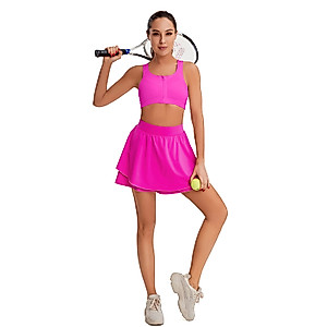 V FOR CITY Athletic Tennis Skirt for Women High Waist with Shorts Pockets Running Golf Skorts Skirts Hot Pink