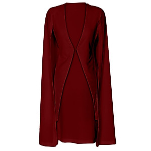 LYANER Women's Cape Long Sleeve Work Wear Blazer Jackets Long Cape Coat Burgundy# XX-Large