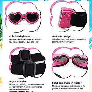 IKUSO Dog Sunglasses Small Breed,UV Protection Dog Sunglasses with Adjustable Strap, Heart Dog Goggles for Waterproof Windproof Anti-Fog Eye Protection,Beach Accessories for Puppy (Pink)