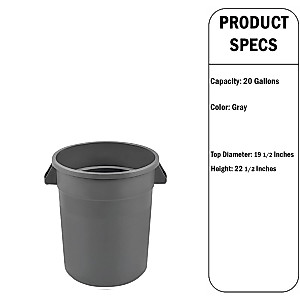 Regal Altair Round Commercial Trash Can. Waste Container for Home, Sidewalks, Roadside, Outdoor Multi-Purpose Can (20 Gallon, Trash Can, Gray)