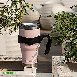 koodee Insulated Coffee Tumbler 30 oz Stainless Steel Double Wall Travel Coffee Mug with Lid and Straw, Handle (30 oz, Pink)