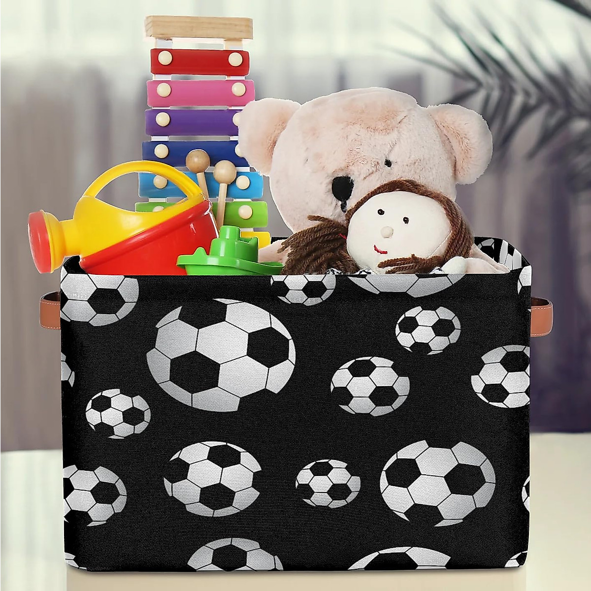 Bardic Soccer Large Foldable Storage Baskets with Handles, Ball Fabric Collapsible Storage Bin Organizer Bag for Girls Storage Toy Home Pet Closets Offices Bedrooms