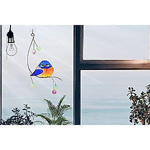 Lolitarcrafts Grumpy Owl Stained Glass Suncatcher Bluebird Stained Glass Window Hangings Glass Painting Bird Hanging